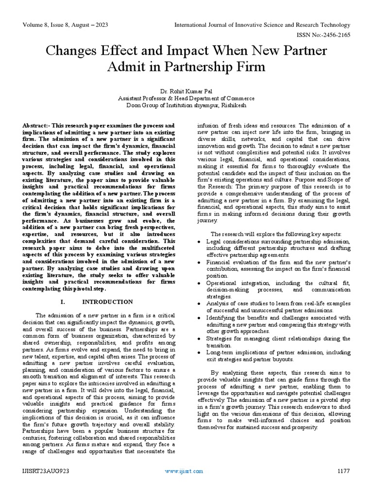 Changes Effect and Impact When New Partner Admit in Partnership Firm | PDF | Partnership ...