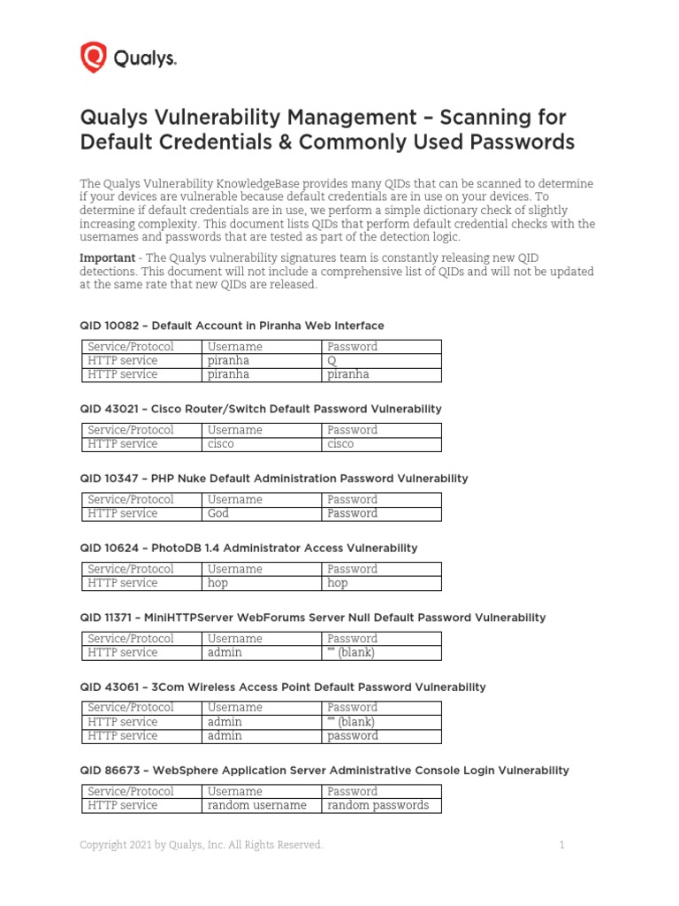 Qualys VM Scanning Default Credentials | PDF | Superuser | File ...