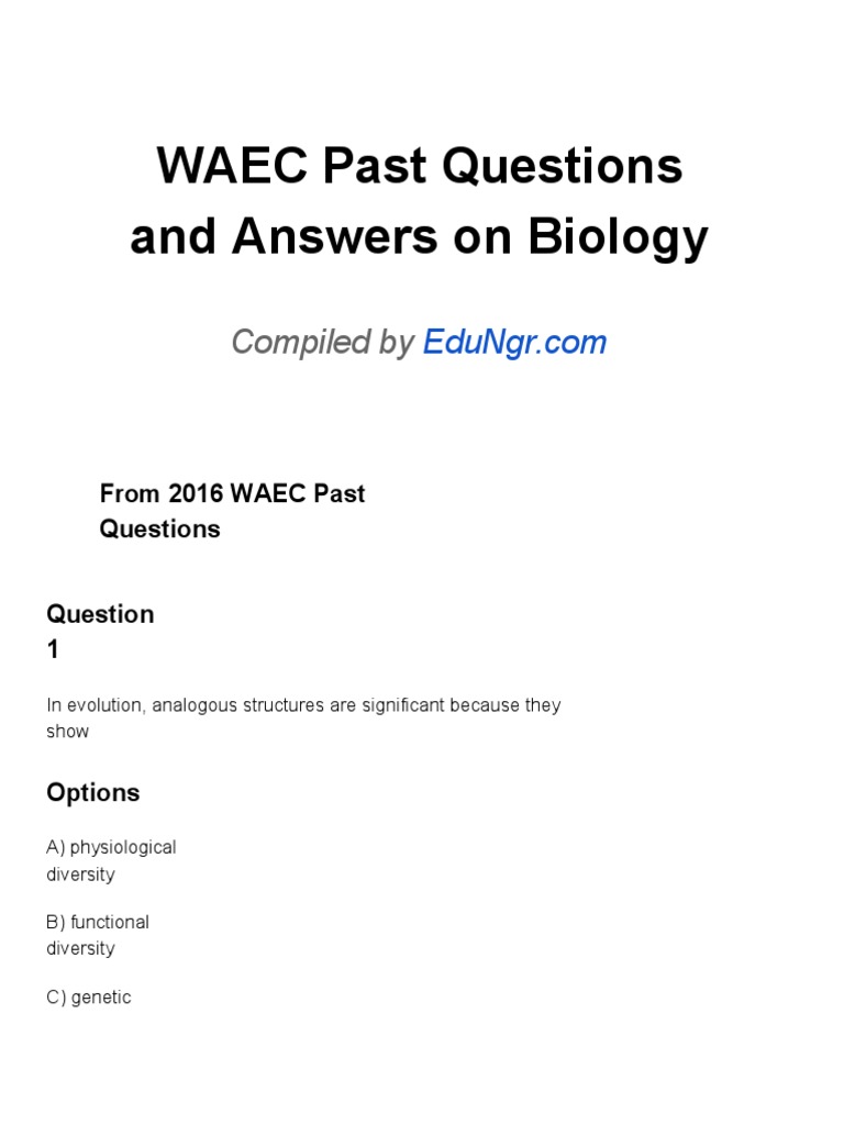 Biology Past Questions WAEC | PDF | Natural Selection | Evolution