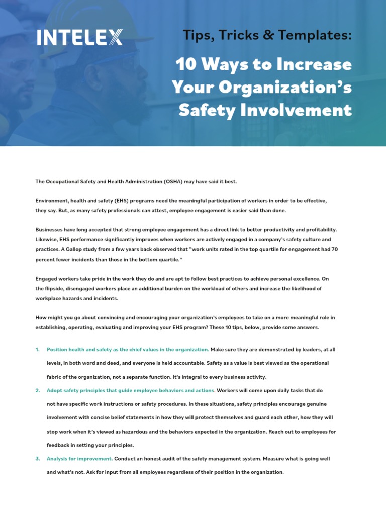 10 Ways To Increase Your Organization Safety Involvement Intelex | PDF ...