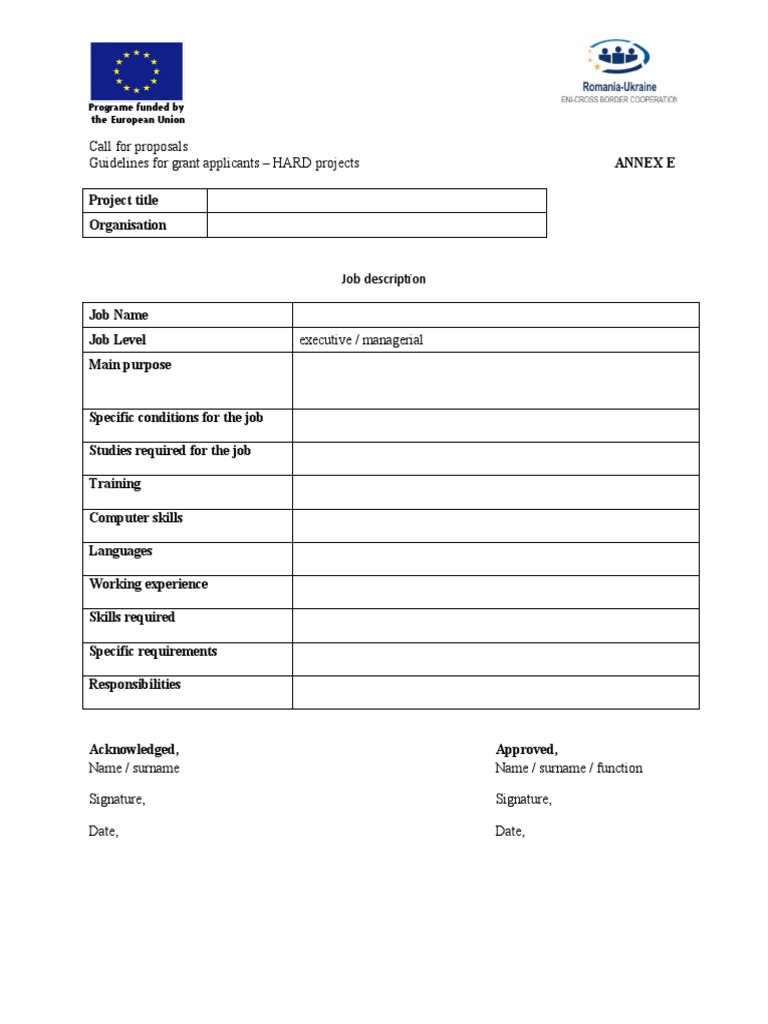 E - Job Description (Template) | PDF