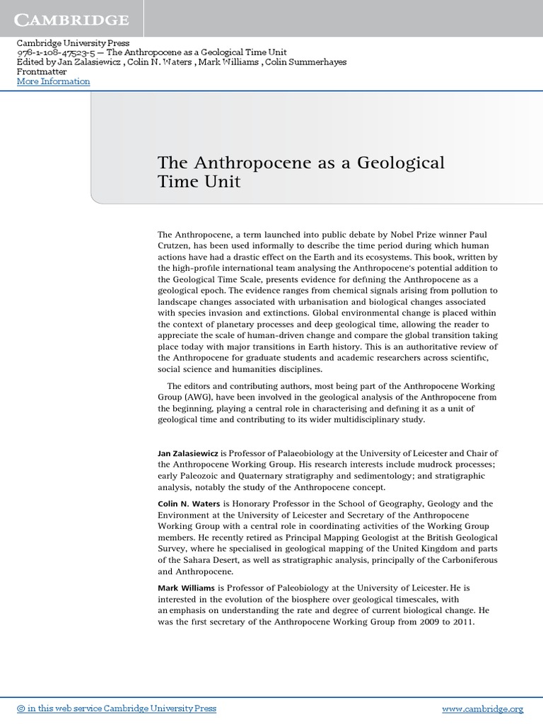 (Zalasiewicz) The Anthropocene As A Geological Time Unit | PDF | Anthropocene | Geology