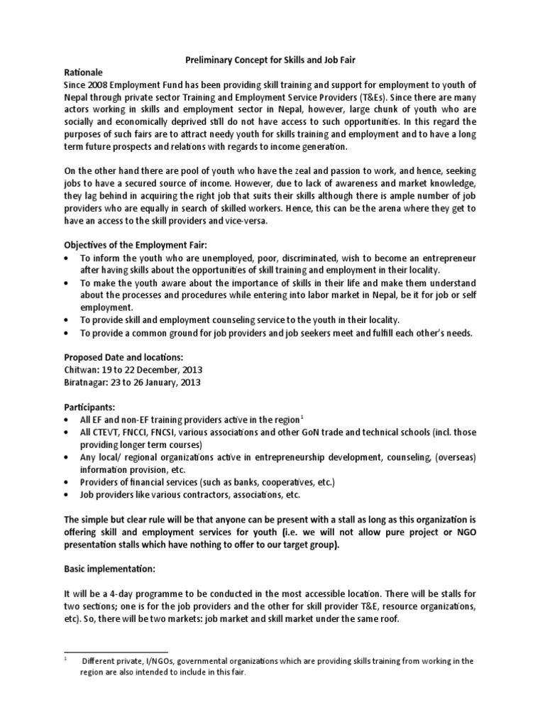 Preliminary Concept For Skills and Job Fair | PDF | Employment | Non ...