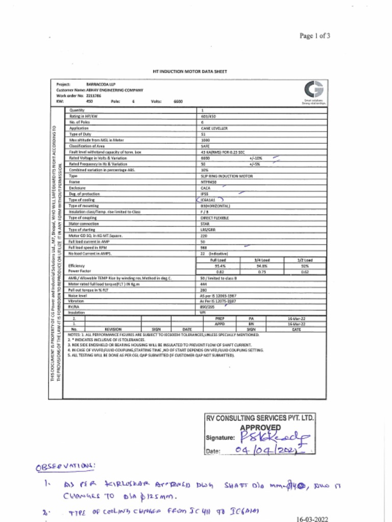 RCL - 6.6kv 450KW Motor | PDF