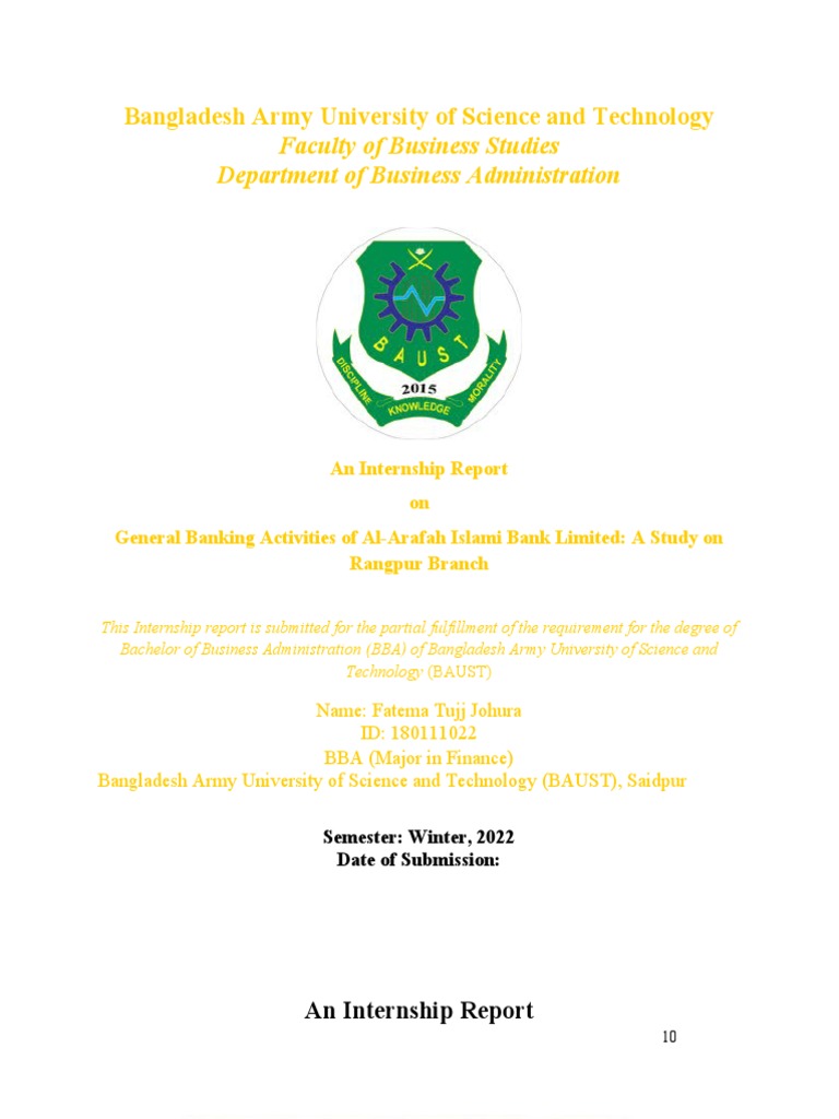 Internship Report on Al-Arafah Bank | PDF | Cheque | Banks