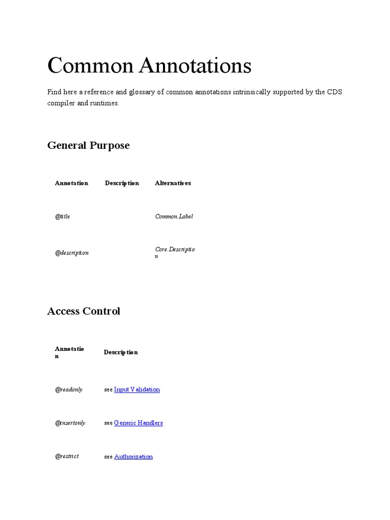 Common Annotation in CDS | PDF | Annotation | Sql