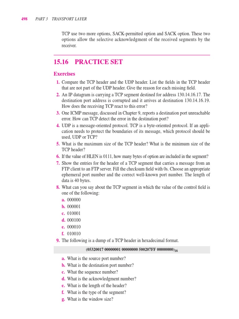 TCP and UDP Headers: Exercises | PDF | Transmission Control Protocol | Port (Computer Networking)