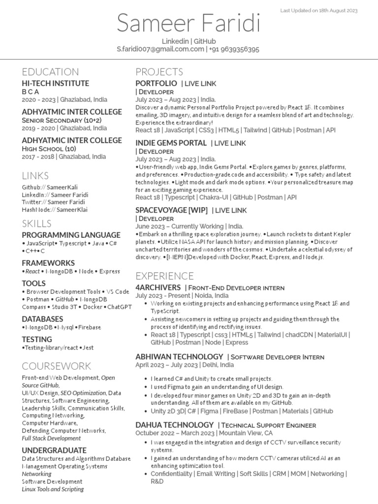 Deedy CV | PDF | Java Script | Mongo Db