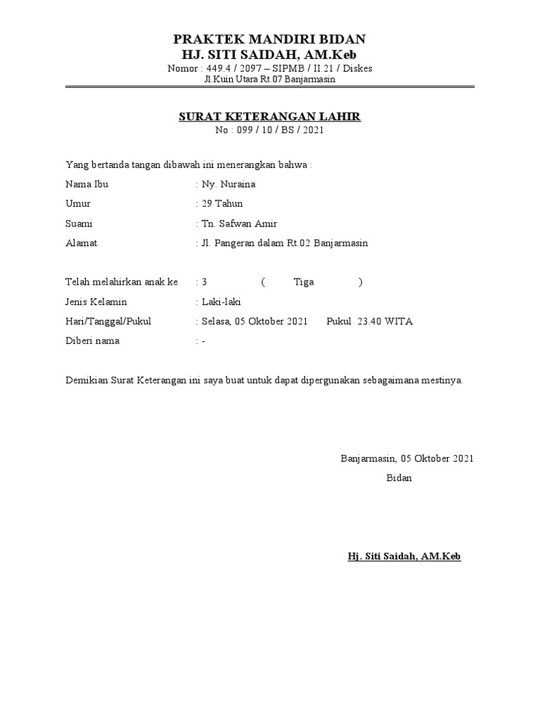 Surat Keterangan Lahir | PDF
