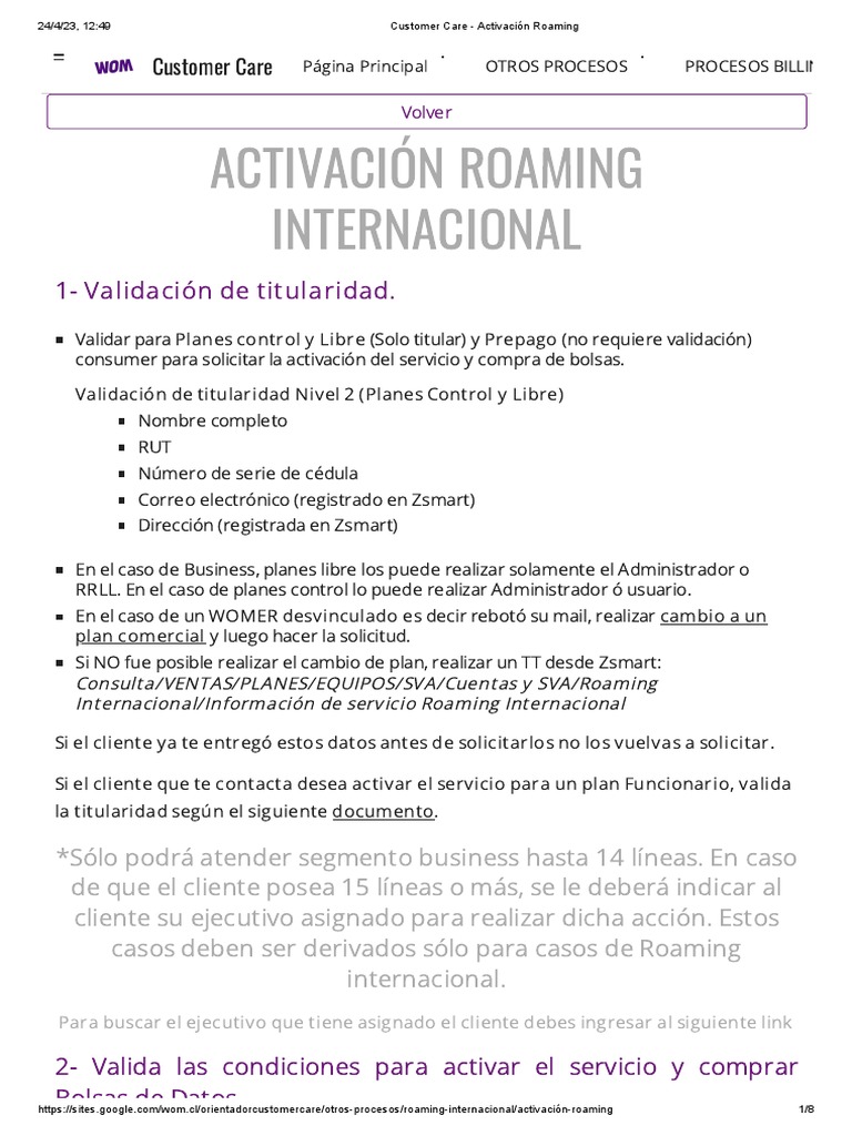 Customer Care - Activación Roaming | PDF | Itinerancia | 3 G