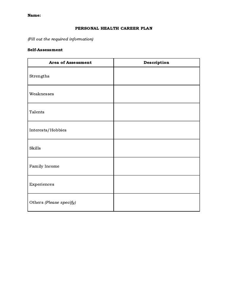 Personal Health Career Plan | PDF | Self-Improvement