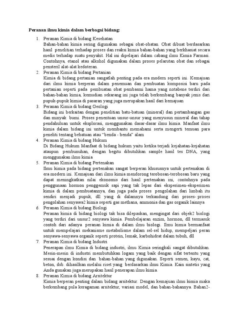 Peranan Ilmu Kimia - Rehan | PDF | Sains & Matematika