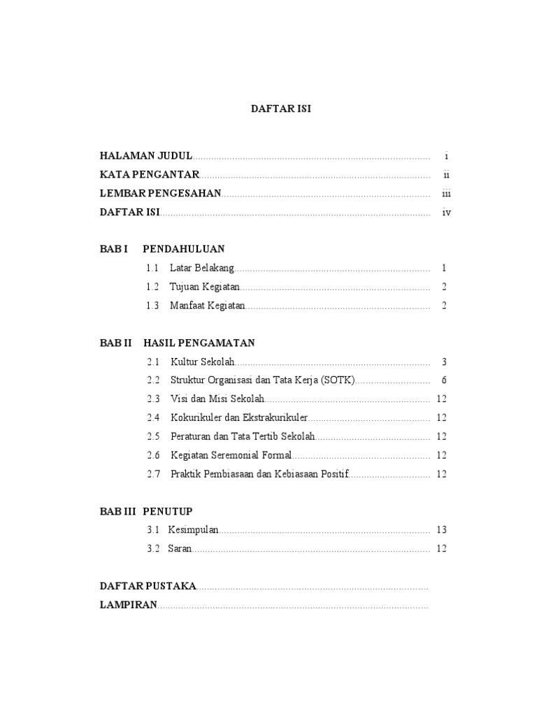 Daftar Isi + Daftar Tabel | PDF