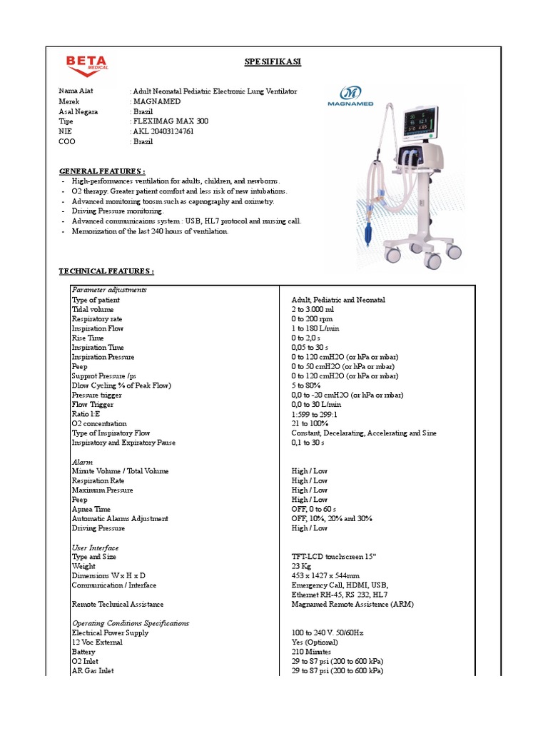 MAGNAMED - Fleximag Max300 - Spesifikasi | PDF | Breathing | Respiration