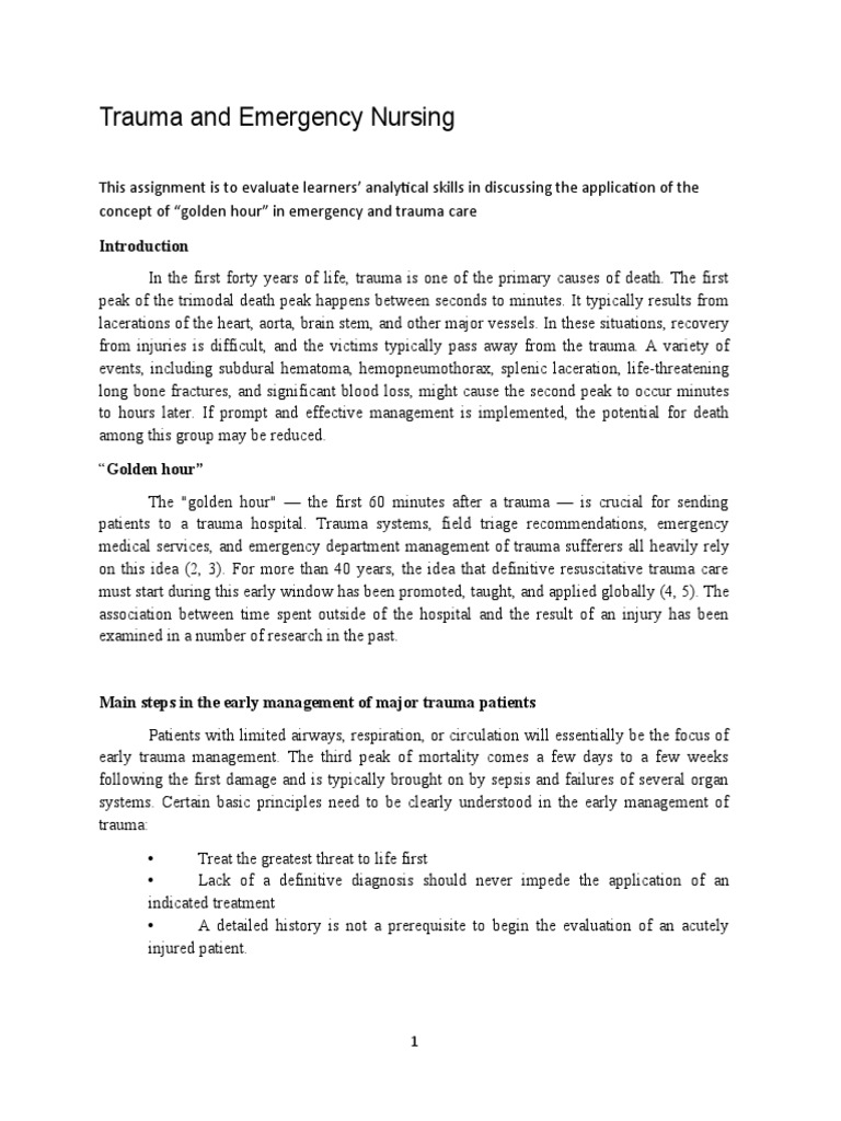 Trauma and Emergency Nursing | PDF | Injury | Major Trauma