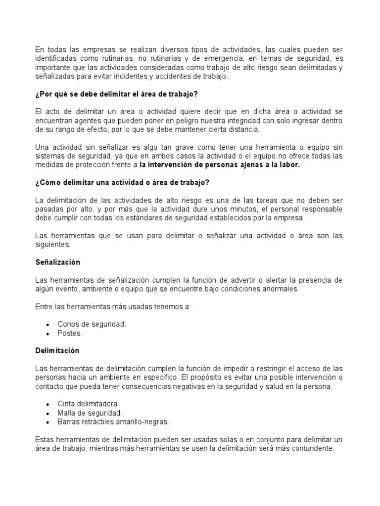Delimitación de Áreas de Trabajo Seguras | PDF | Valores