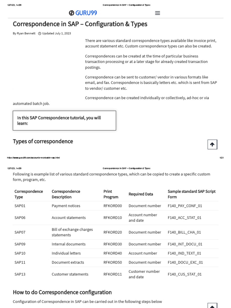 Correspondence in SAP - Configuration & Types | PDF | Programming ...