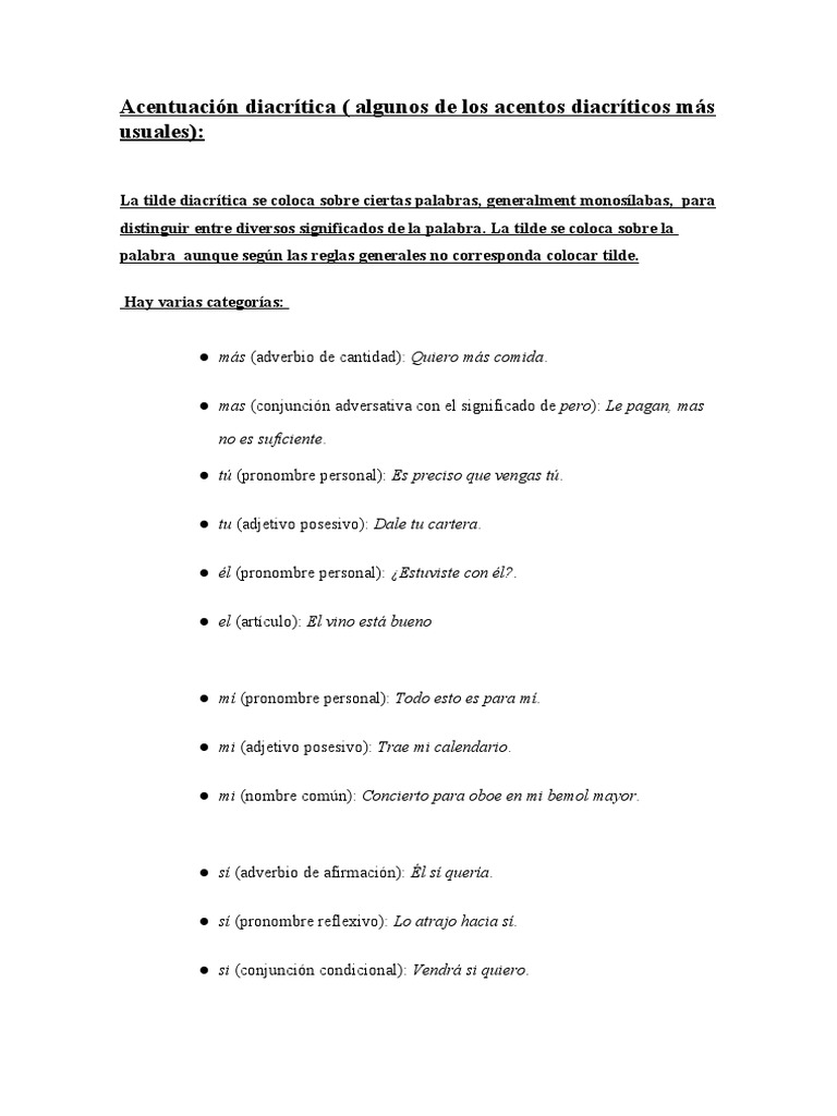 Ejemplos de Acento Diacrítico | PDF | Palabra | Adverbio