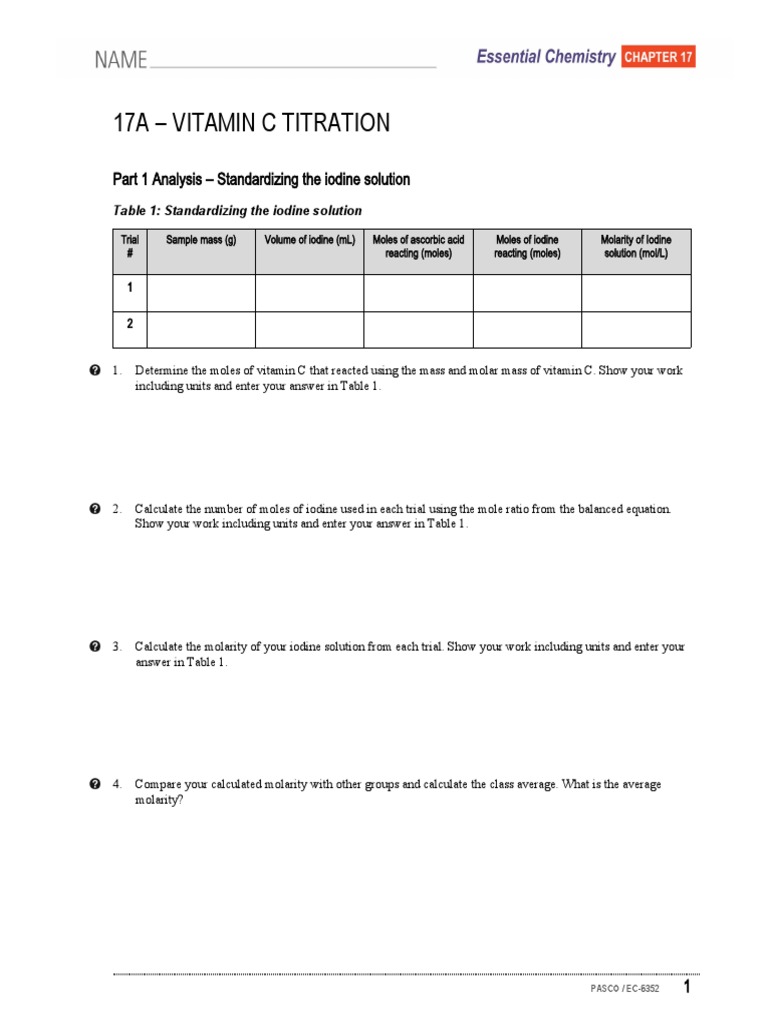 17A Answer Sheet | PDF | Vitamin C | Mole (Unit)
