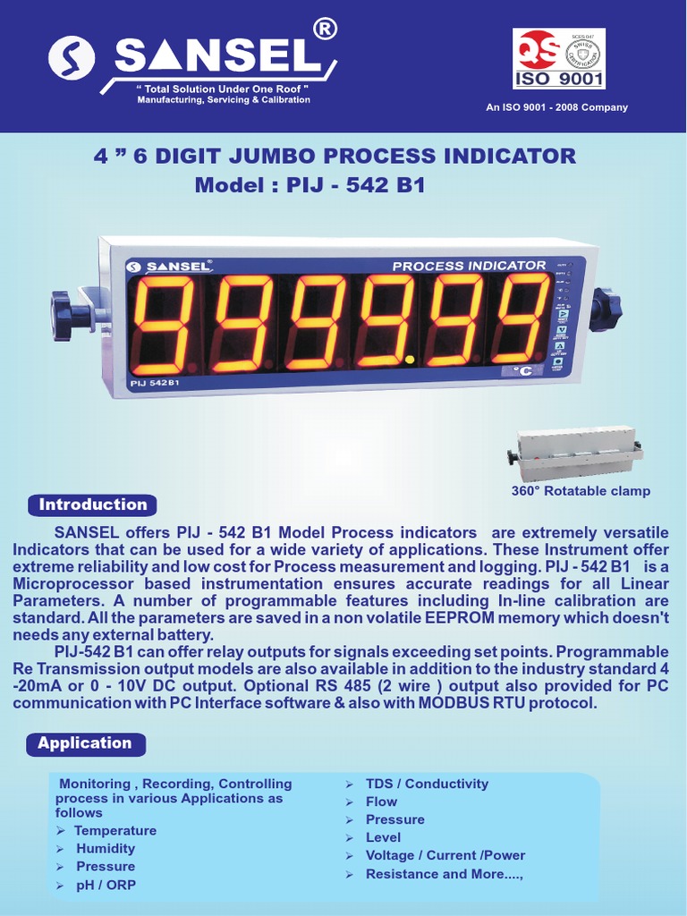 4 6 Digit Jumbo Process Indicator | PDF | Thermocouple | Analog To Digital Converter