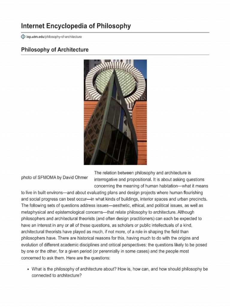 Architecture, Philosophy of - Internet Encyclopedia of Philosophy | PDF