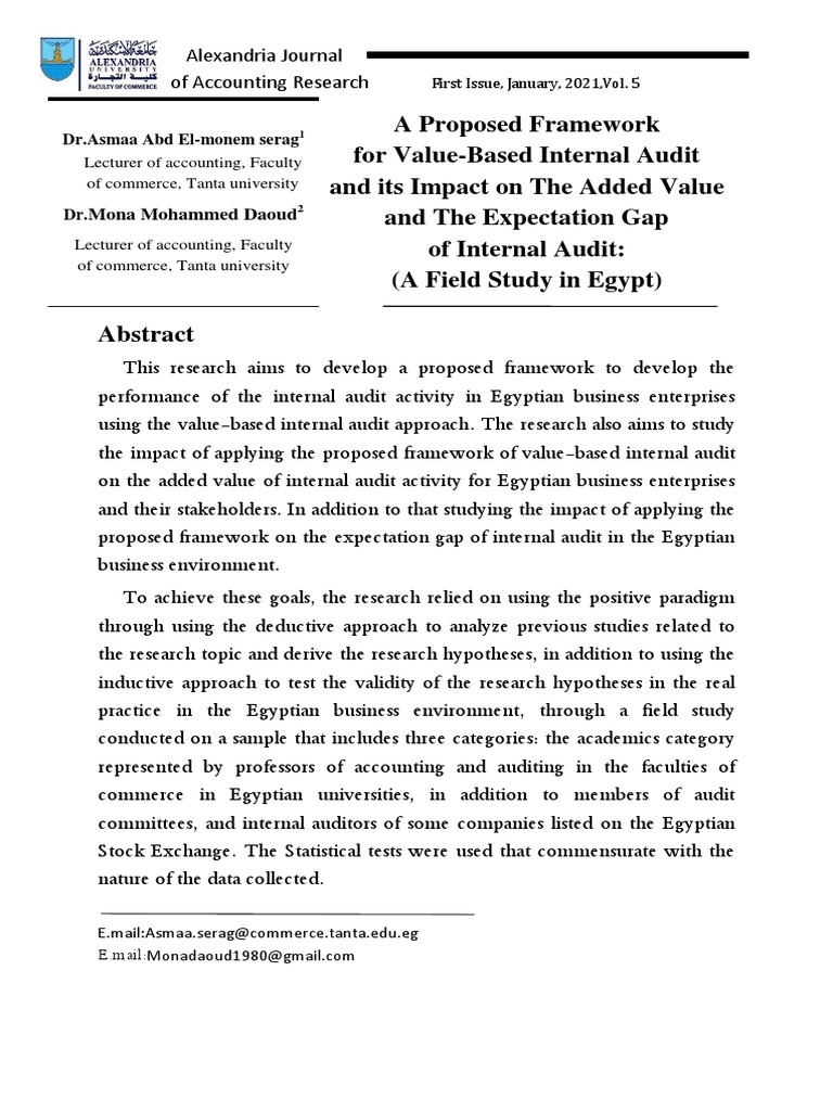 A Proposed Framework For Value-Based Internal Audit and Its Impact On ...