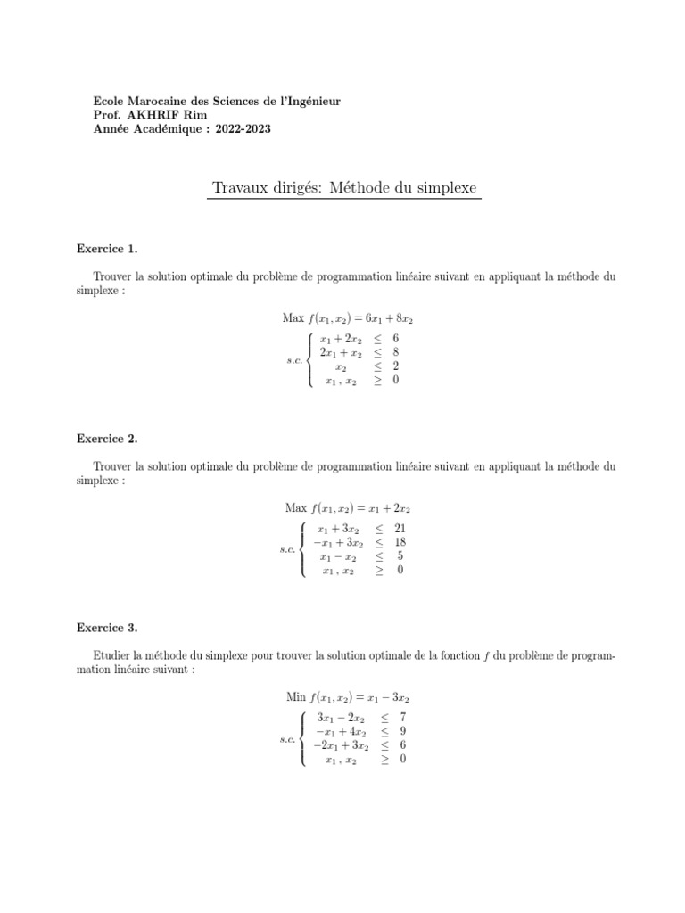 Méthode du Simplexe en Programmation Linéaire | PDF