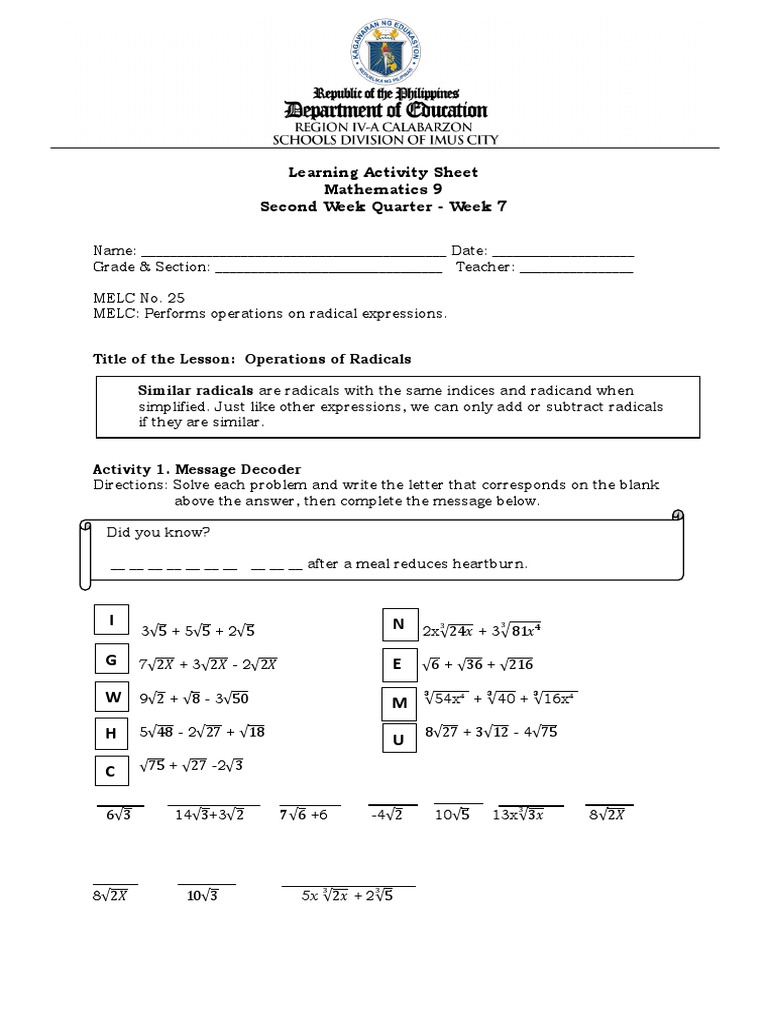 Math G9 Q2 W7 LAS | Download Free PDF | Mathematics | Applied Mathematics