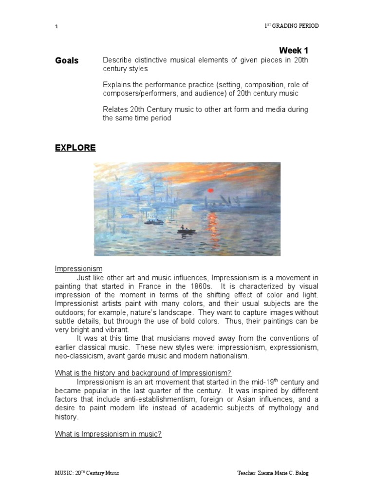 LP MUSIC 1ST QUARTER For Students 1 | PDF | Impressionism | Expressionism