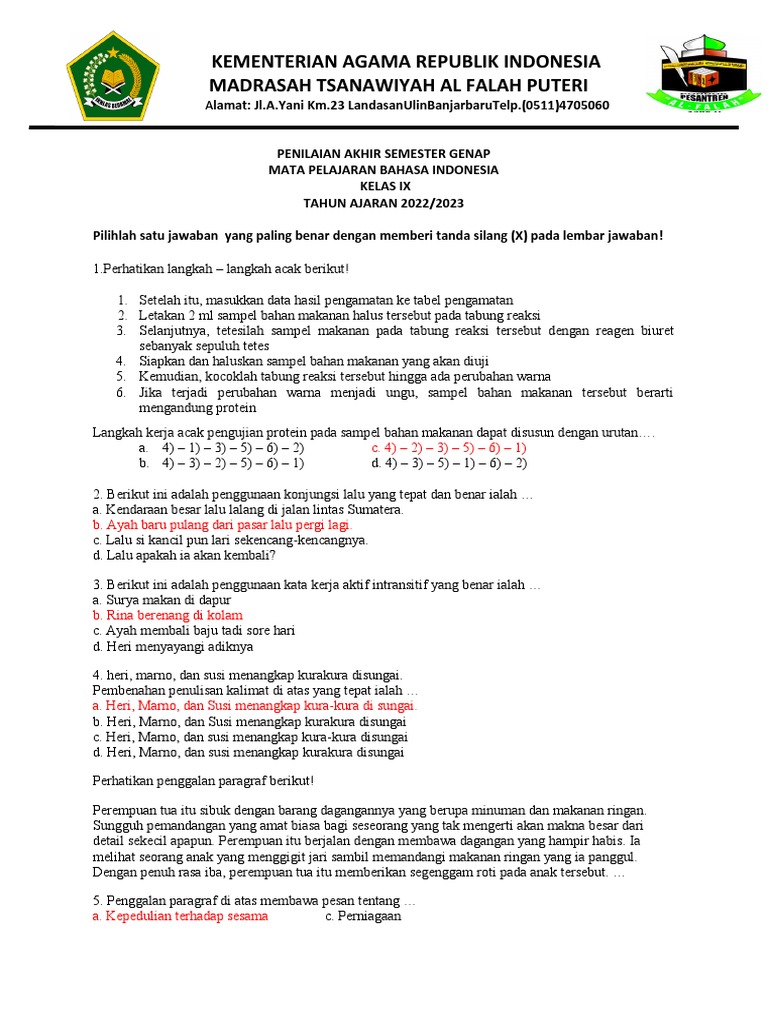 Soal Bahasa Indonesia Kls 9 | PDF