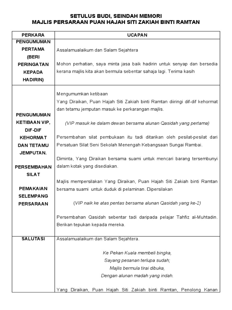 Teks Pengacara Majlis Majlis Persaraan Puan Hajah Siti Zakiah Binti ...
