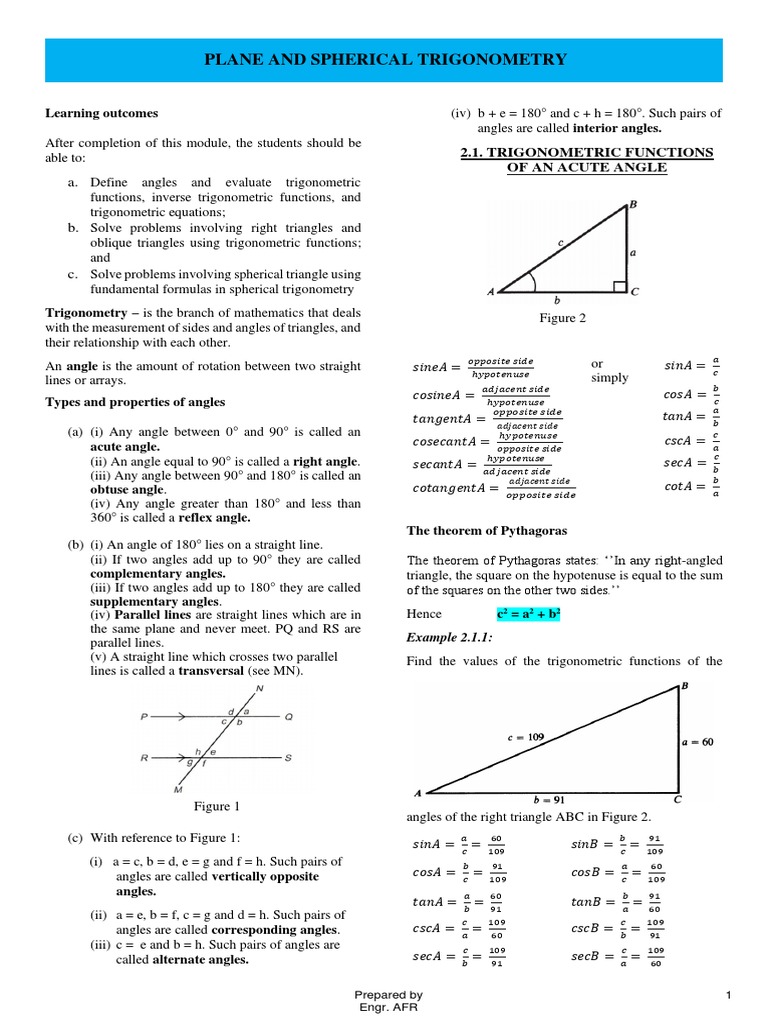 Module 2 Trigonometry Rev 1 Pdf Trigonometric Functions
