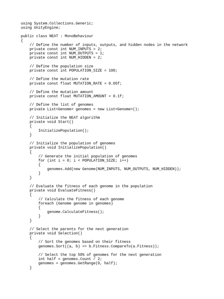 NEAT in Unity | PDF | Algorithms | Computer Science