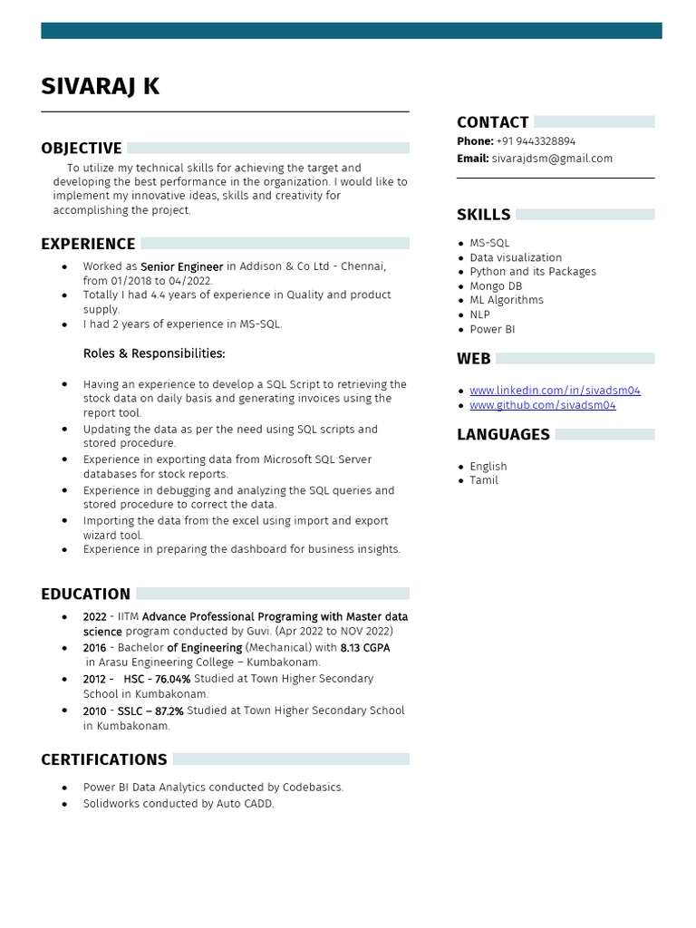Resume Siva | PDF | Microsoft Sql Server | Data Resume Siva | PDF | Microsoft Sql Server | Data