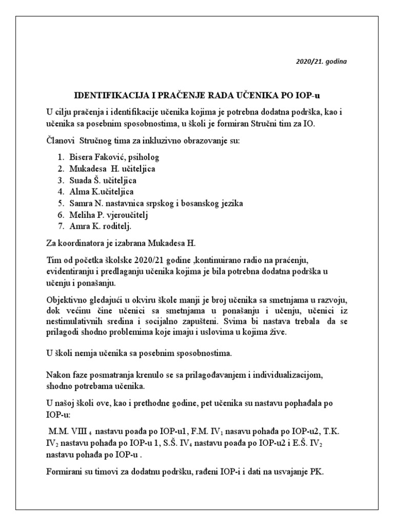 Identifikacija I Praćenje Rada Učenika Po IOP-u | PDF