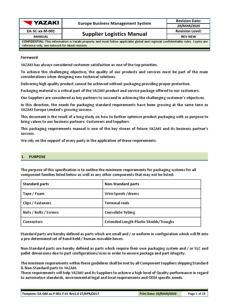 Supplier - Logistics - Manual - EA SC XX M 001 | PDF | Packaging And ...