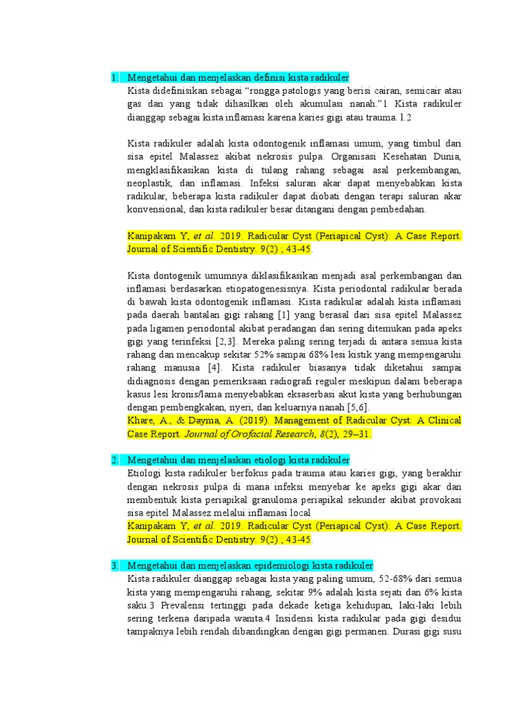 Mengetahui Dan Menjelaskan Definisi Kista Radikuler | PDF