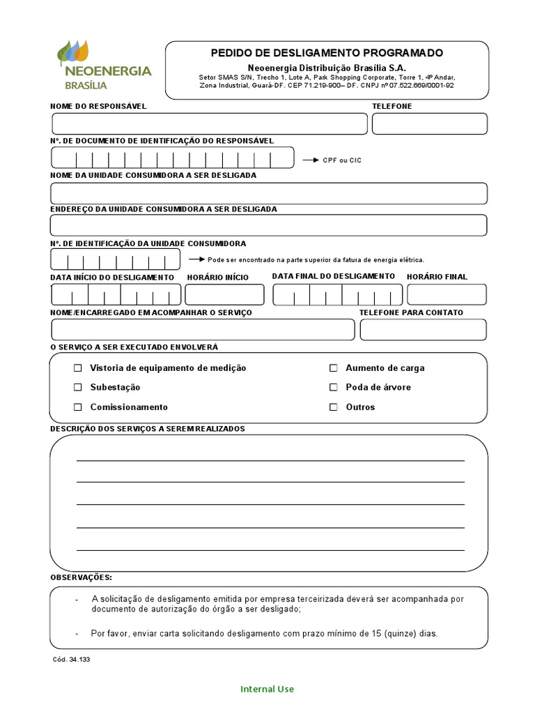 Desligamento Programado Pedido Cliente | PDF