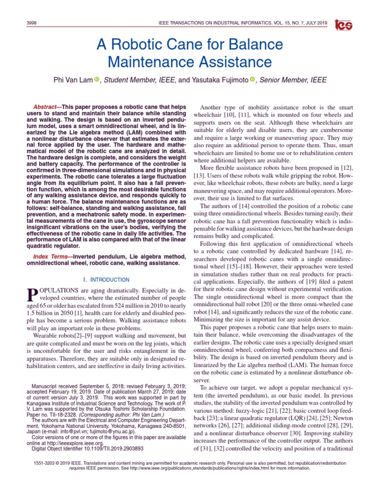 A Robotic Cane For Balance Maintenance Assistance | PDF | Robotics ...