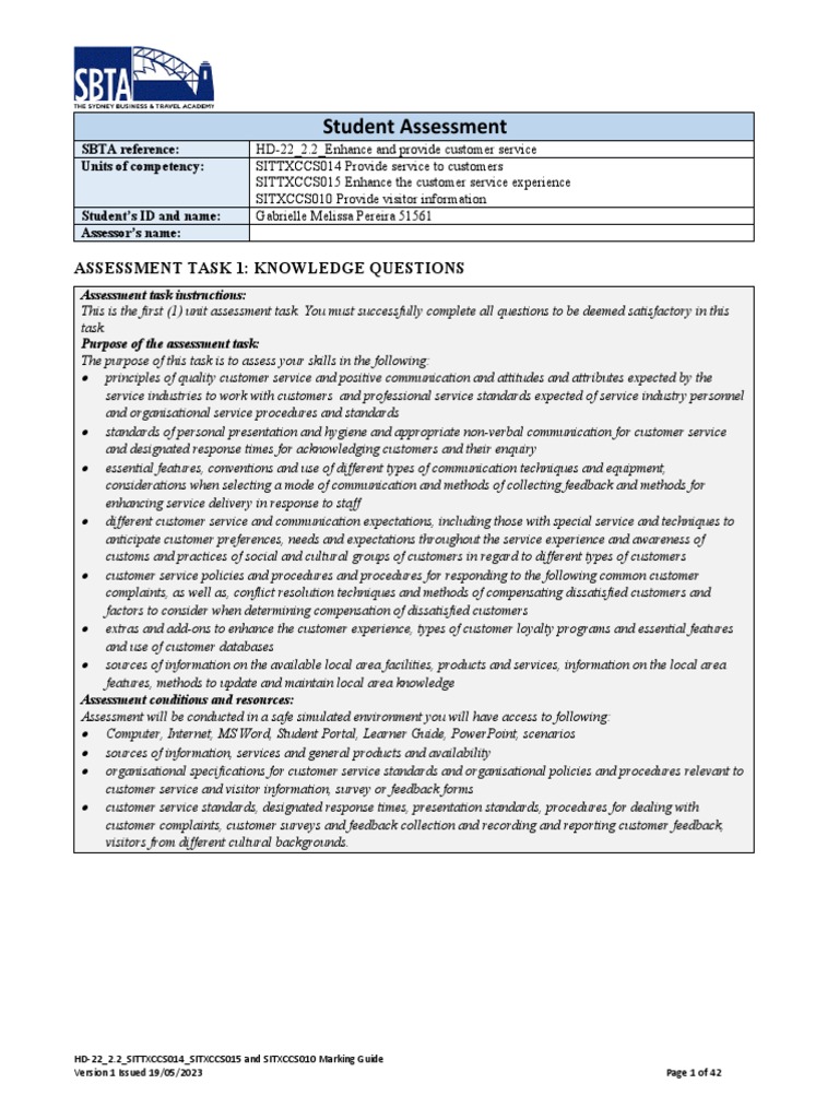 HD-22 2.2 Student Assessment | PDF | Nonverbal Communication ...