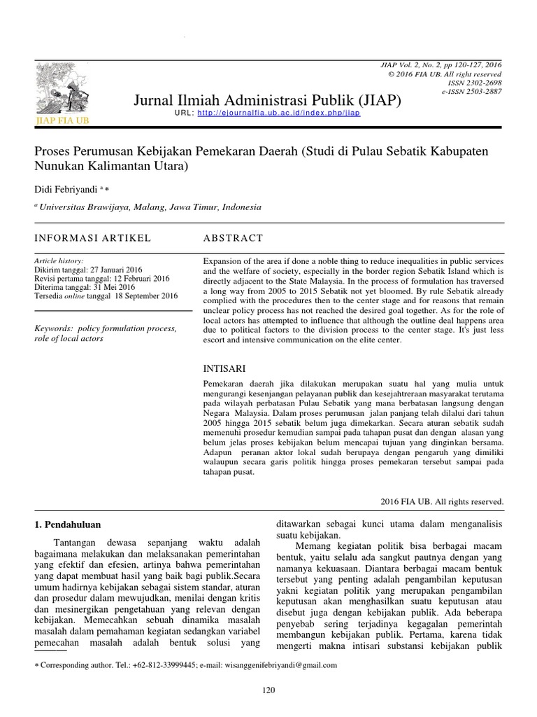 Jurnal Proses Perumusan Kebijakan Pemekaran Daerah (Studi Di Pulau ...
