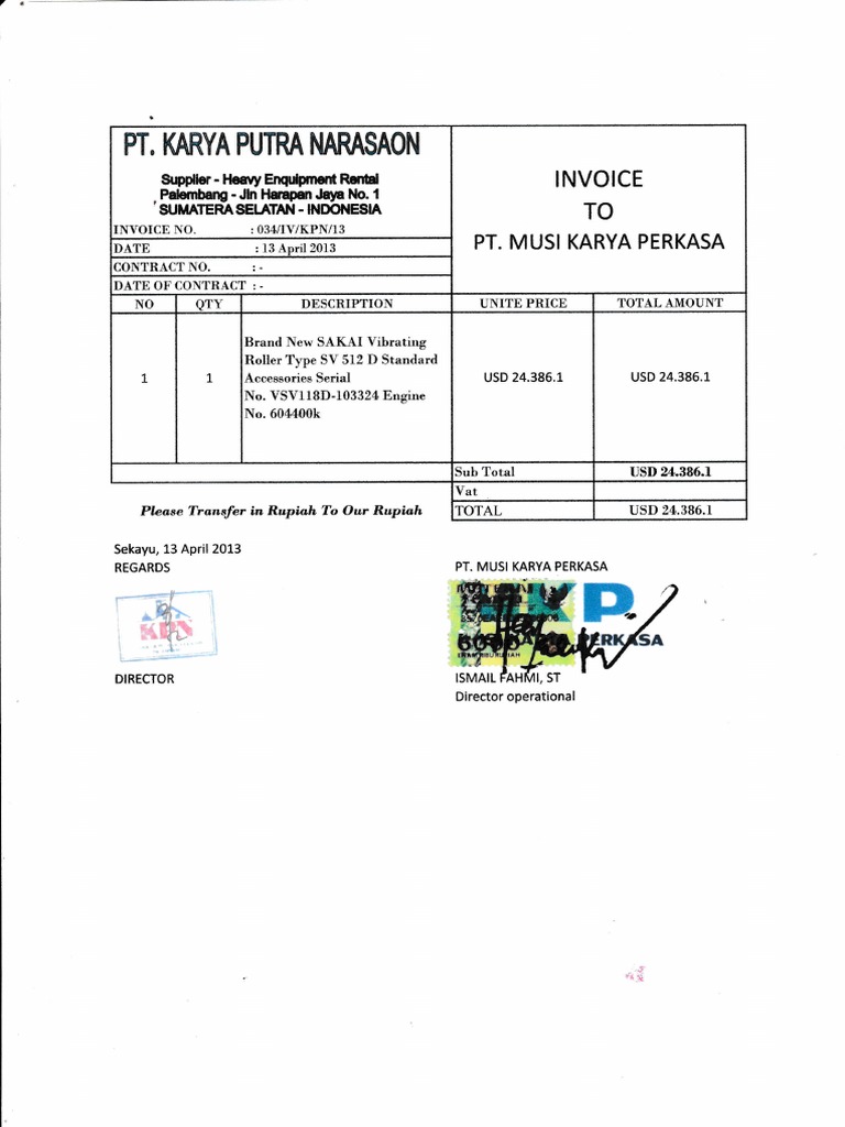 Invoice Excavator Vibratory Roller | PDF