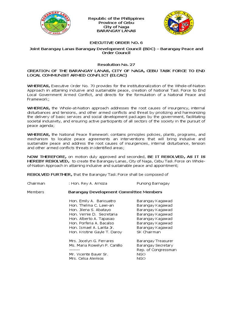 Barangay Lanas Task Force Creation | PDF | Government