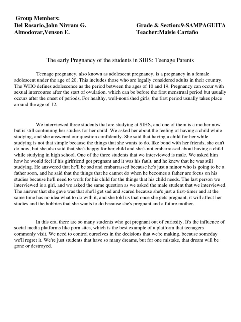 Argumentative Essay | PDF | Adolescence | Pregnancy