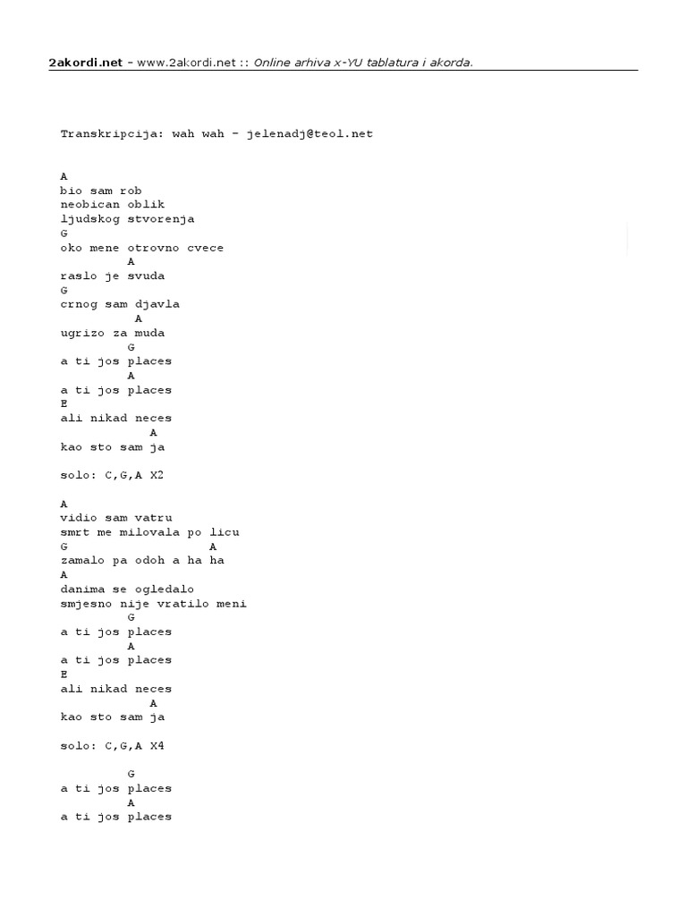 Majke - A Ti Jos Places - Akordi I Tablature Za Gitaru | PDF