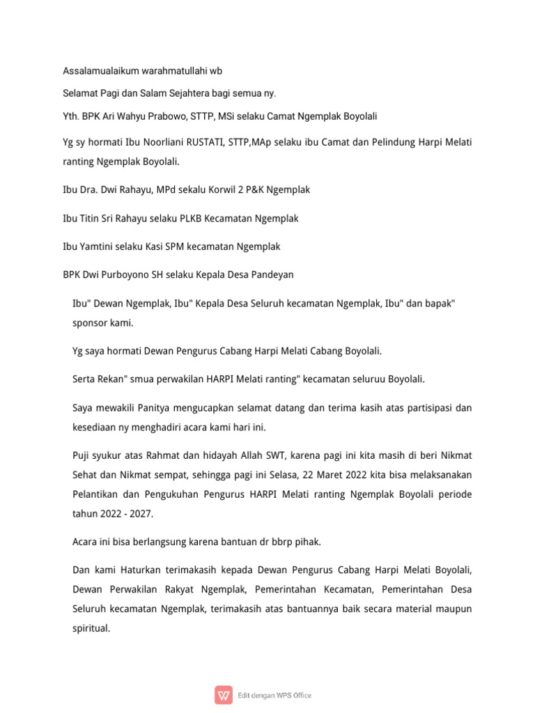 Pidato Ketua Panitya Harpi | PDF