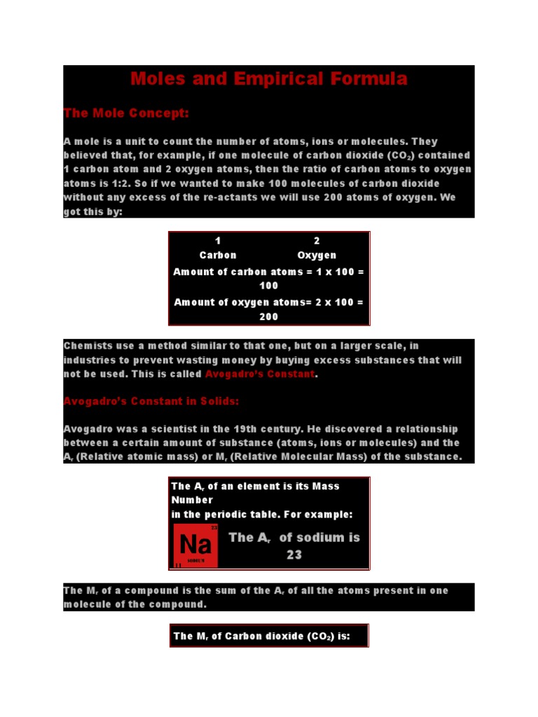 Moles and Empirical Formula | PDF | Mole (Unit) | Molecules