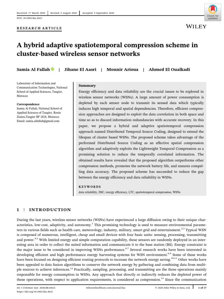 A Hybrid Adaptive Spatiotemporal Compression Scheme In Pdf Wireless Sensor Network Data