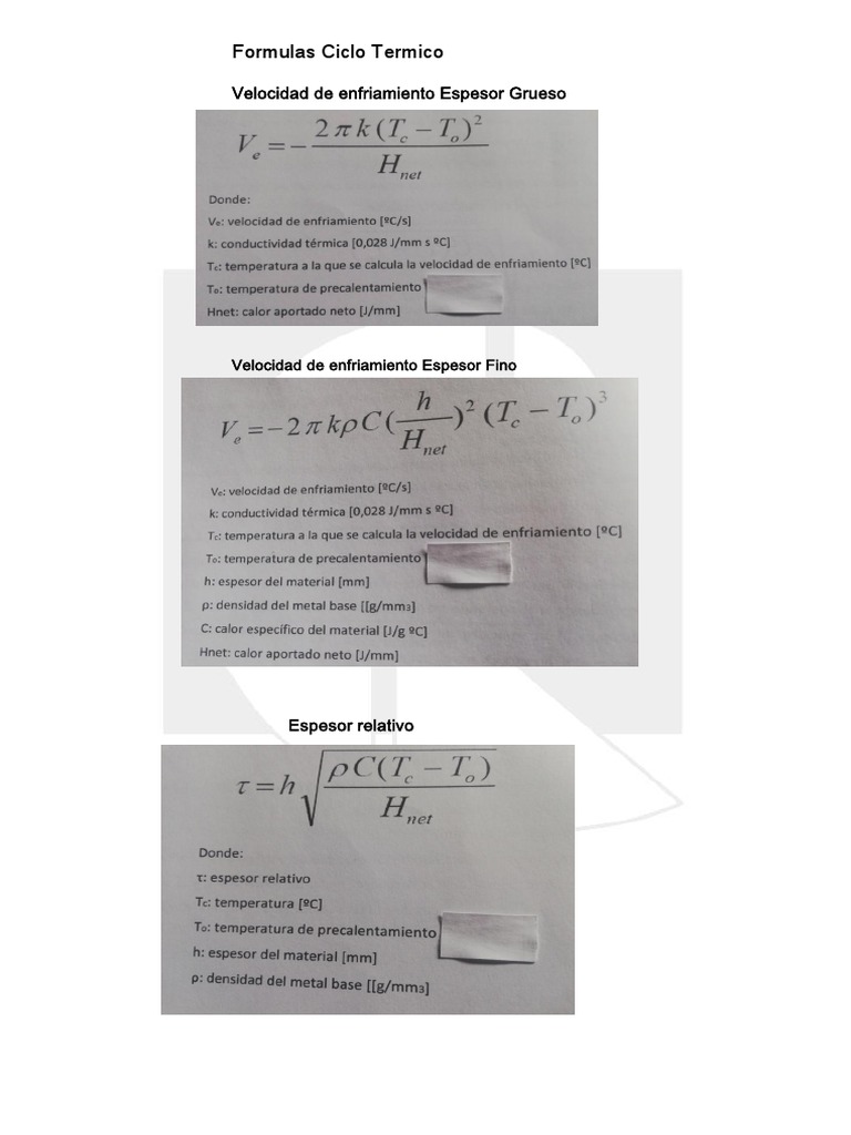 Formulas Ciclo Termico | PDF