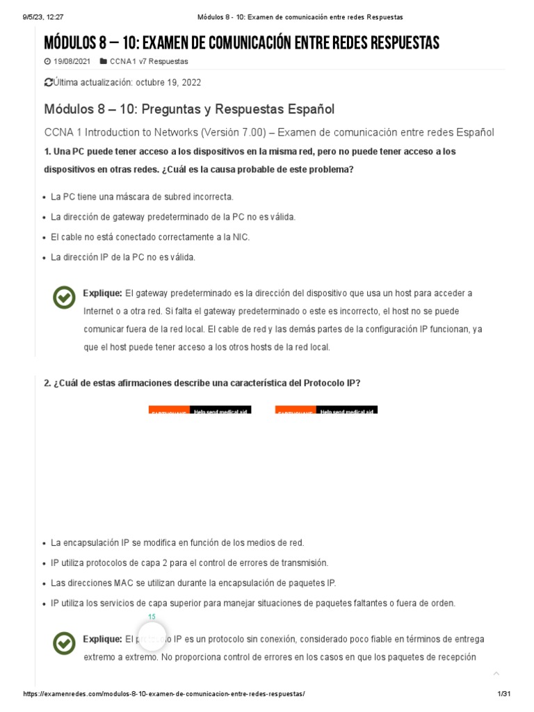 Examen de Comunicación Entre Redes Respuestas | PDF | Enrutador ...